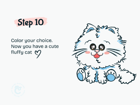 How to Draw a cute Fluffy Cat (Step-by-step)