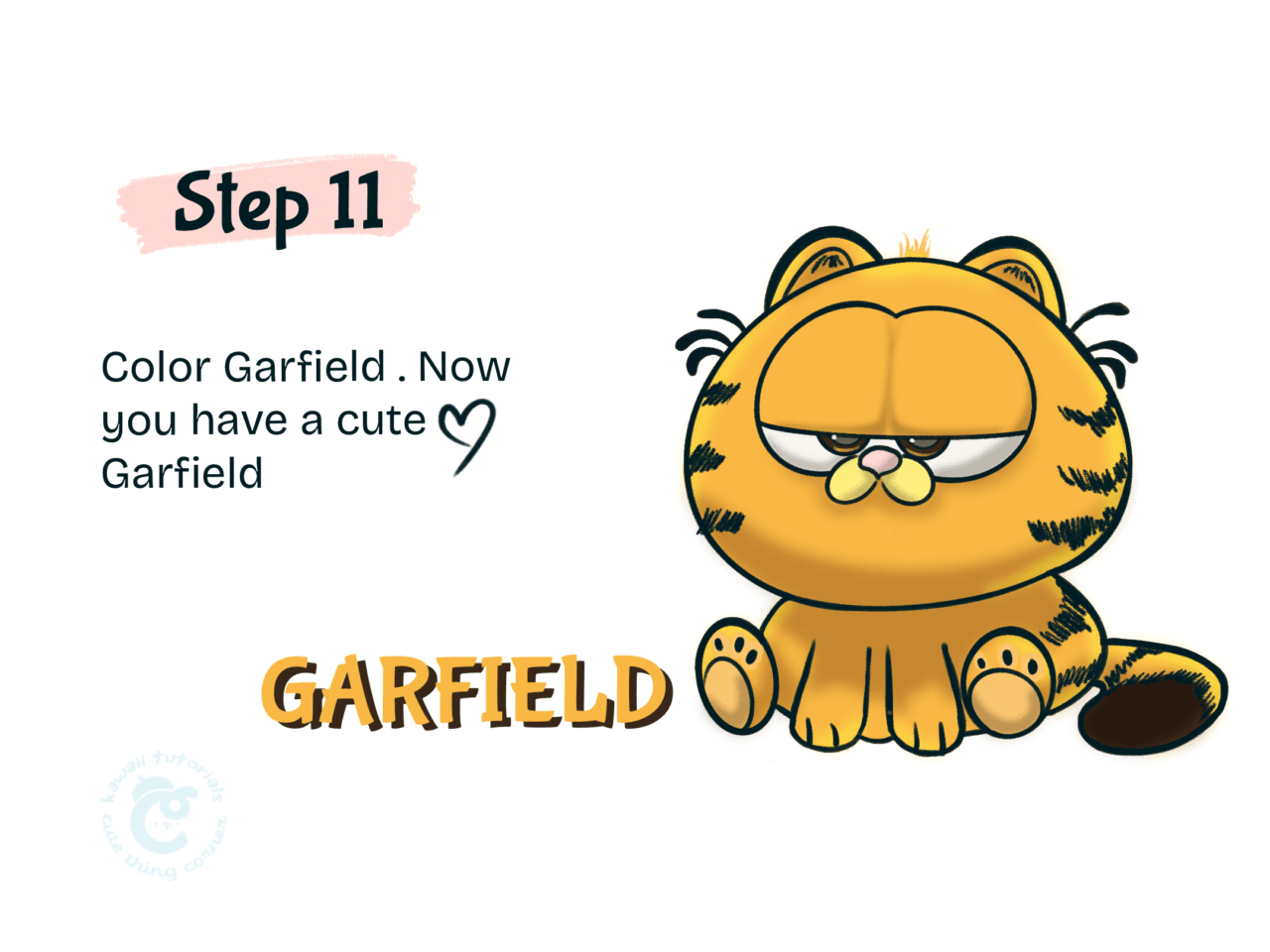 How to Draw a Baby Garfield Disgusted (Step-by-step)