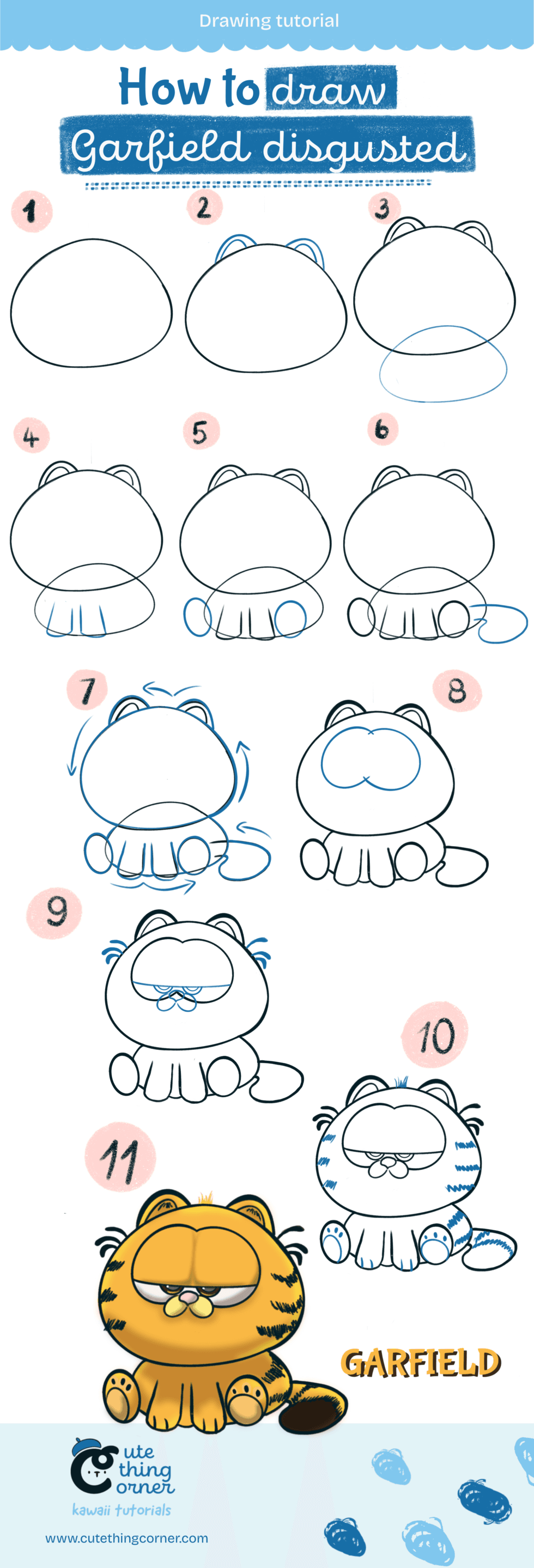 How to Draw a Baby Garfield Disgusted (Step-by-step)