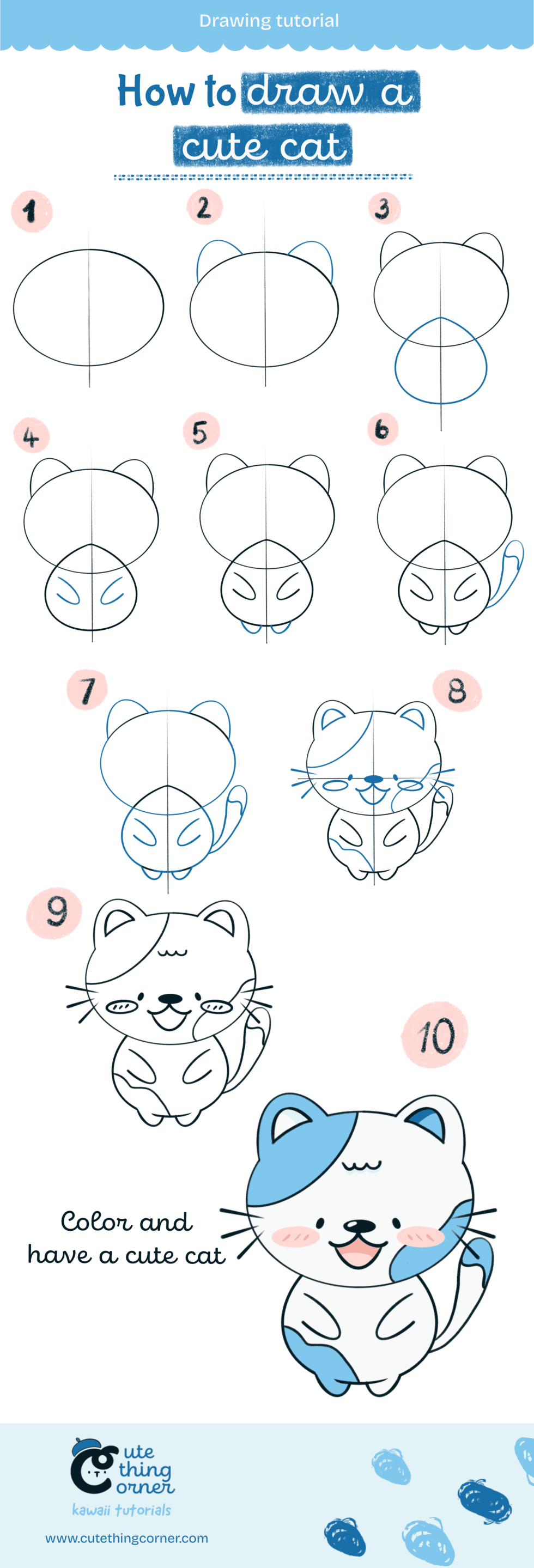 How to Draw a Kawaii Cat (Step-by-step)