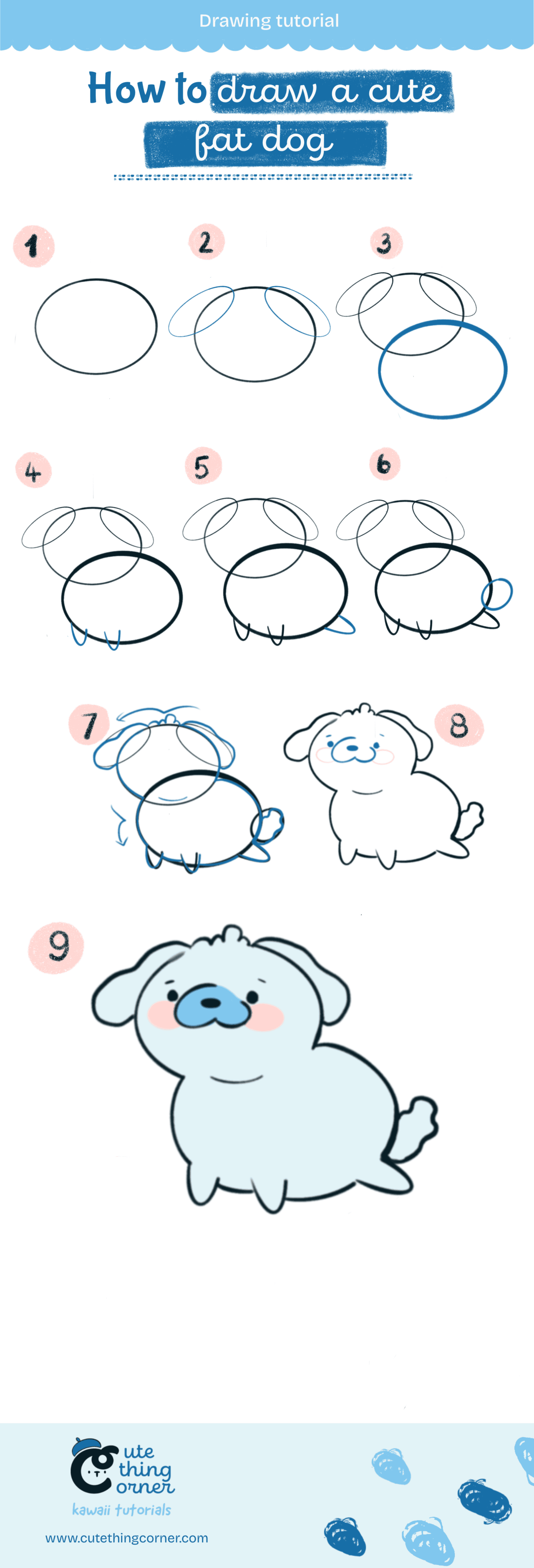 How to draw a Kawaii Fat Dog (Step-by-step)