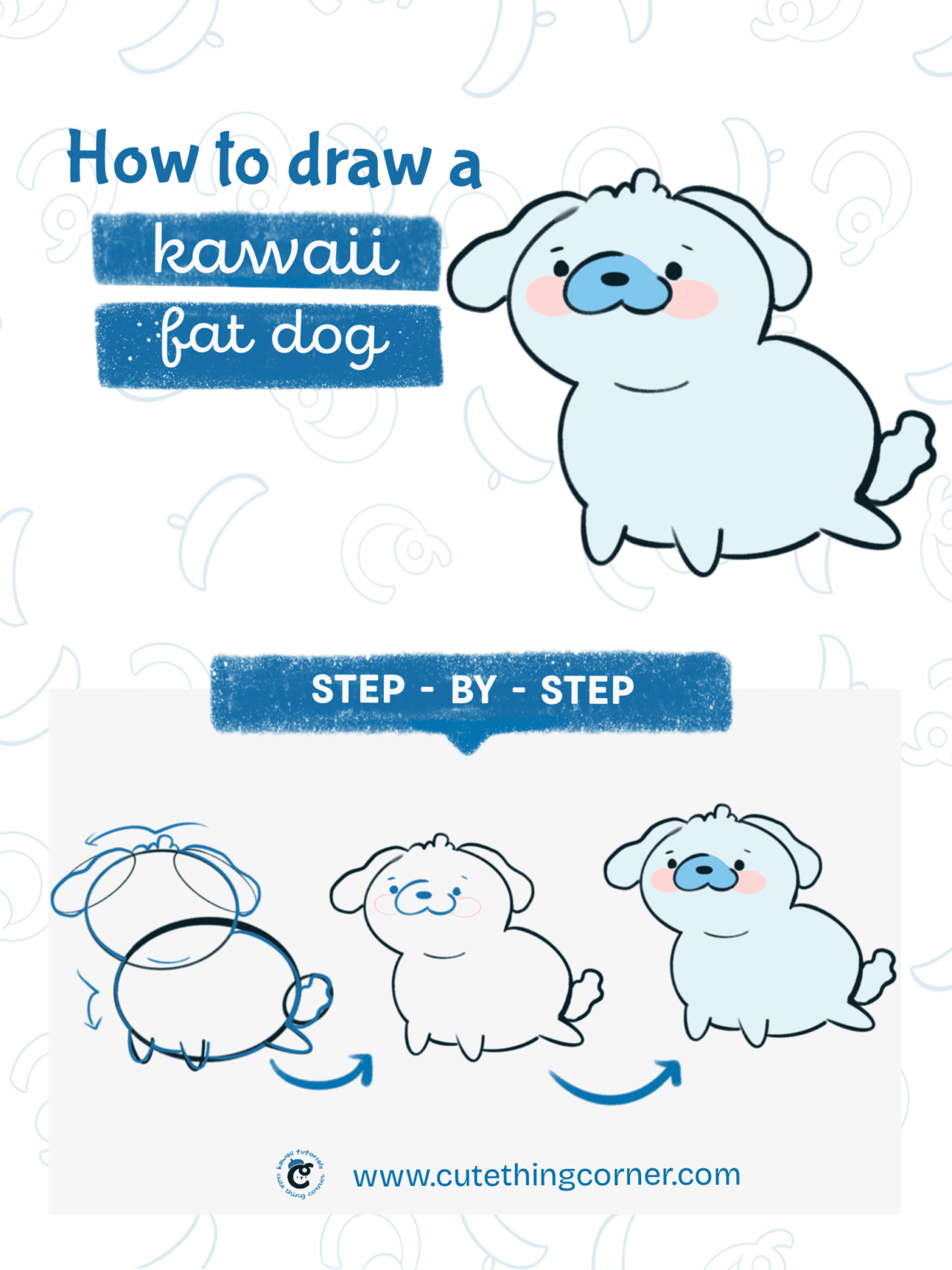 How to draw a Kawaii Fat Dog (Step-by-step)