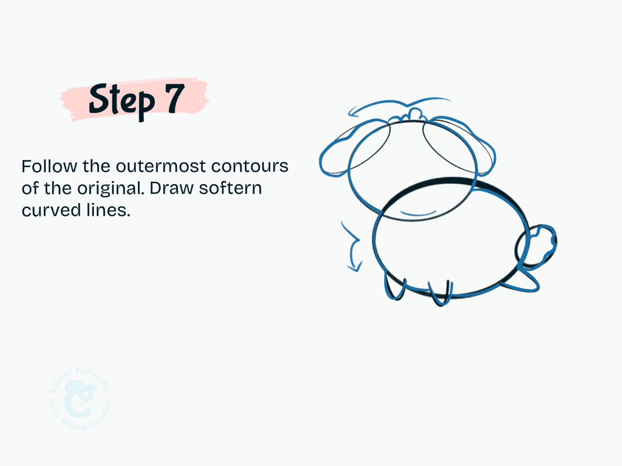 How to draw a Kawaii Fat Dog (Step-by-step)