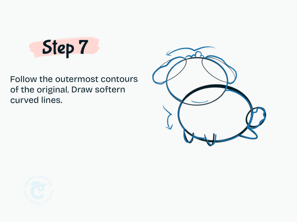 How to draw a Kawaii Fat Dog (Step-by-step)