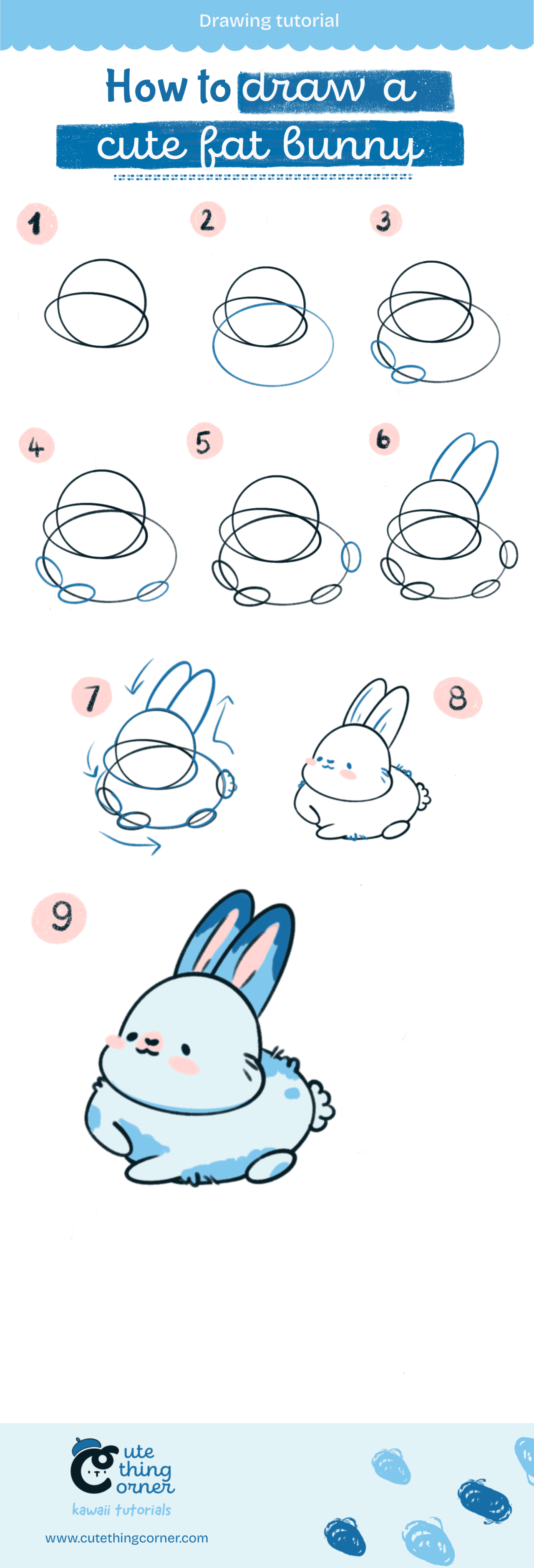 How to draw a cute fat bunny (Step-by-step)