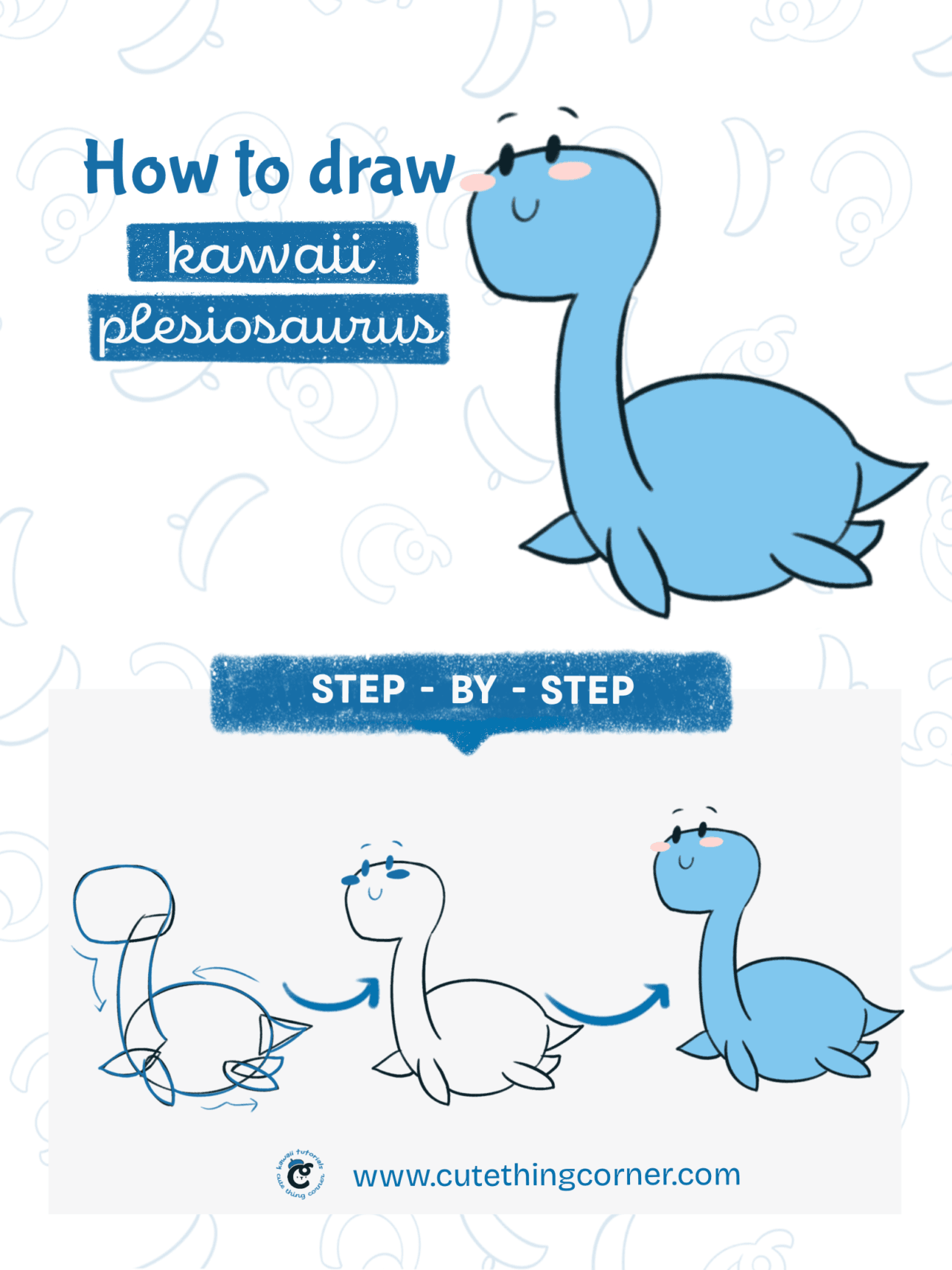 How to draw a cute Plesiosaurus (Step-by-step)