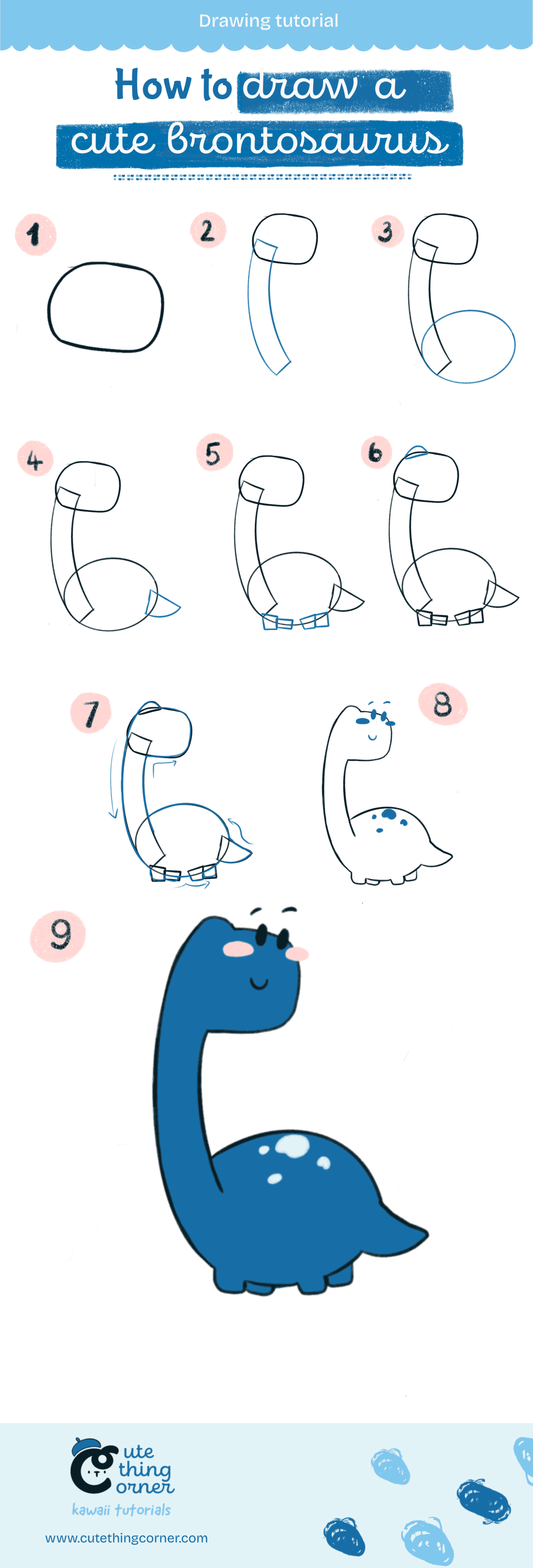 How to draw a cute Brontosaurus (Step-by-step)