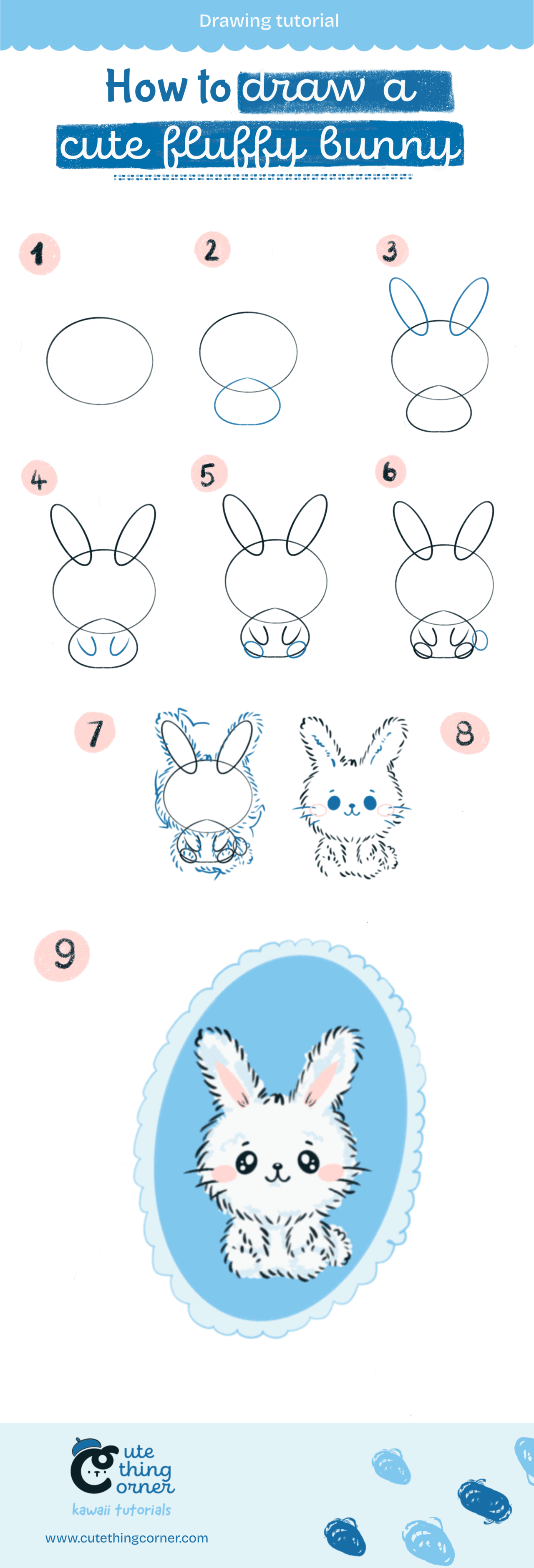 How to draw a cute fluffy bunny (Step-by-step)