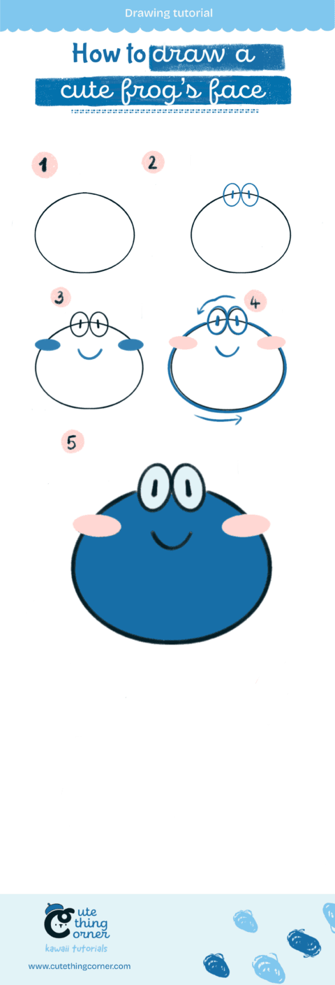 How to draw a cute frog's face (Step-by-step)