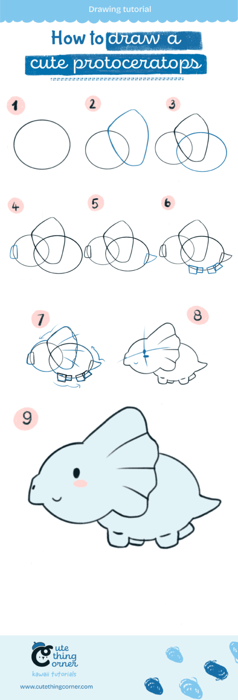 How to draw a cute Protoceratops (Step-by-step)