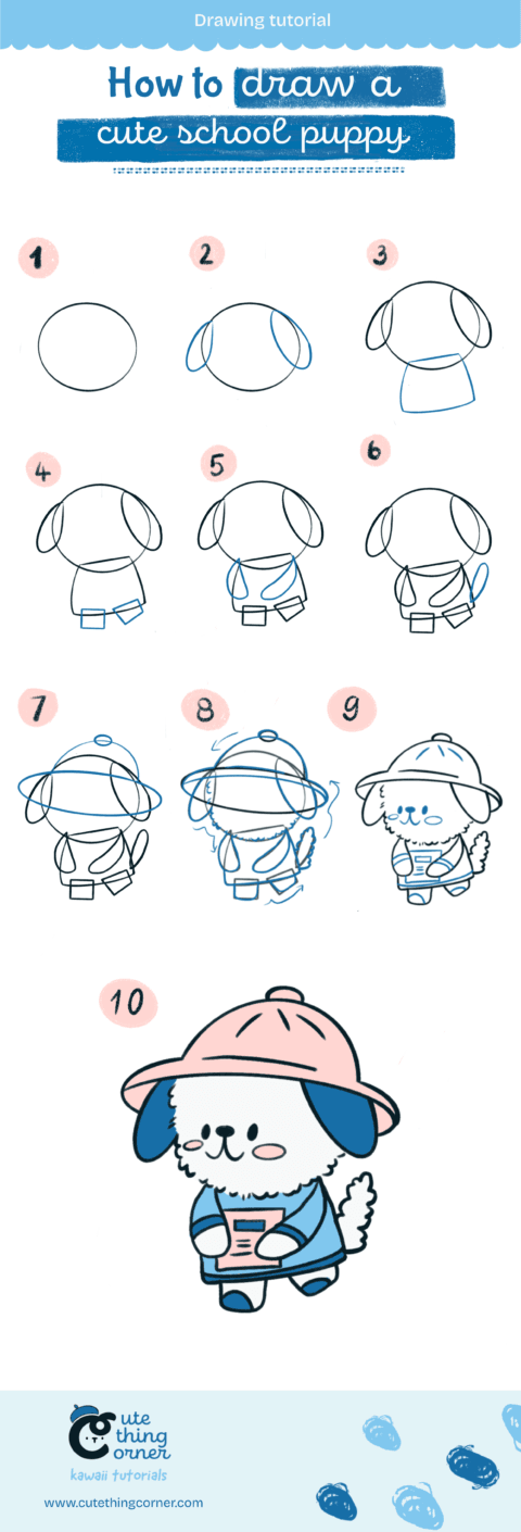 How to draw a cute school puppy (Step-by-step)