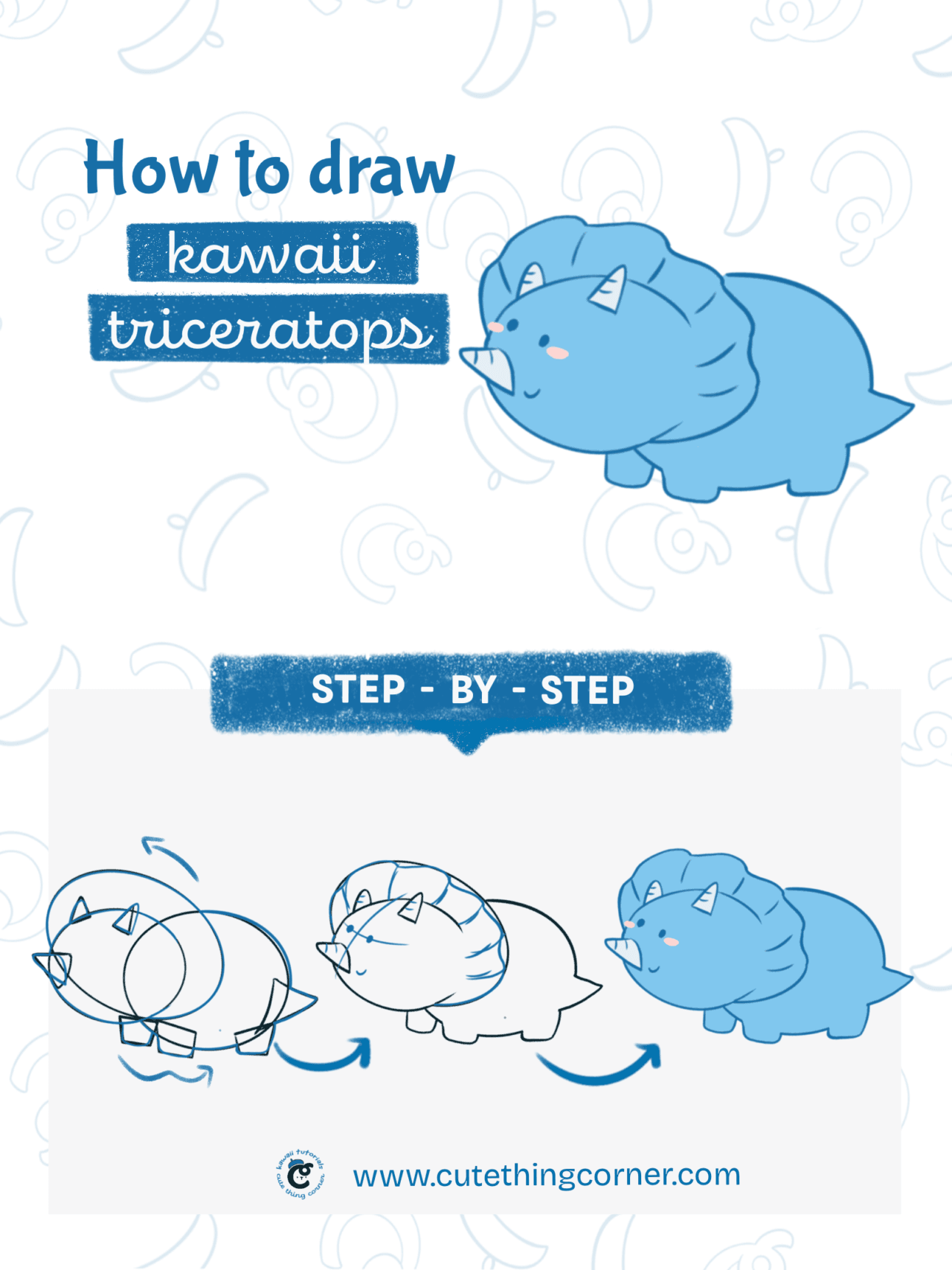 How to draw a cute Triceratops (Step-by-step)