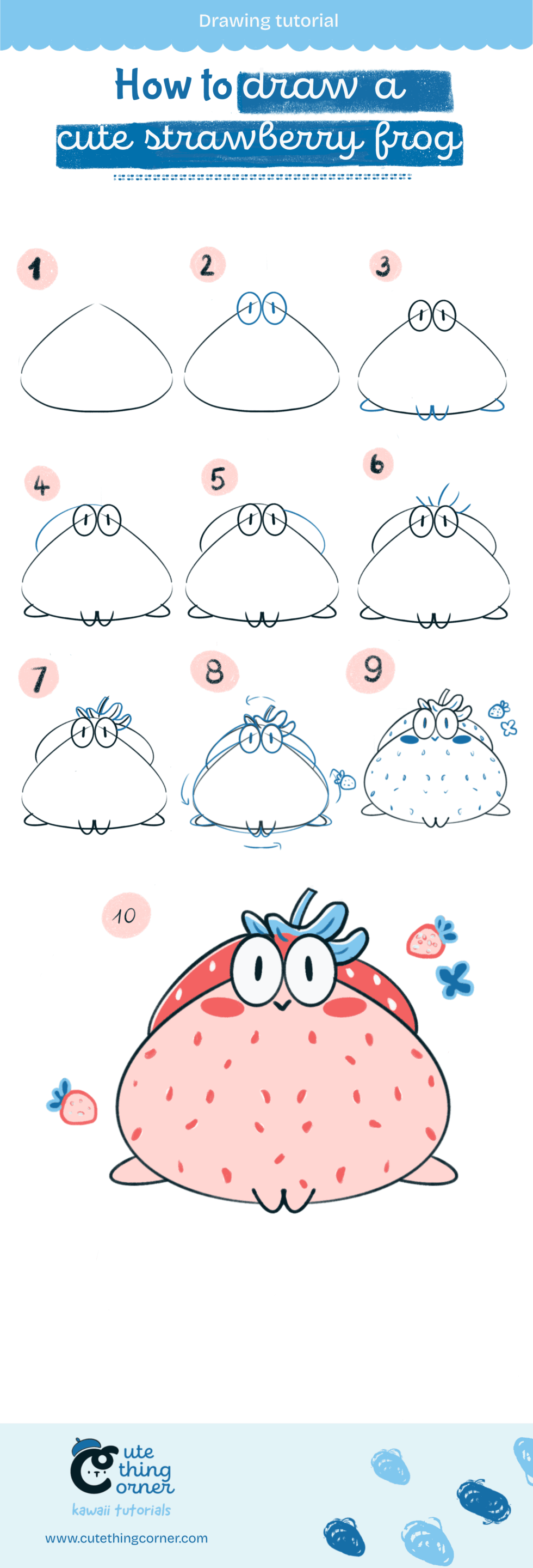 How to draw a cute strawberry frog (Step-by-step)