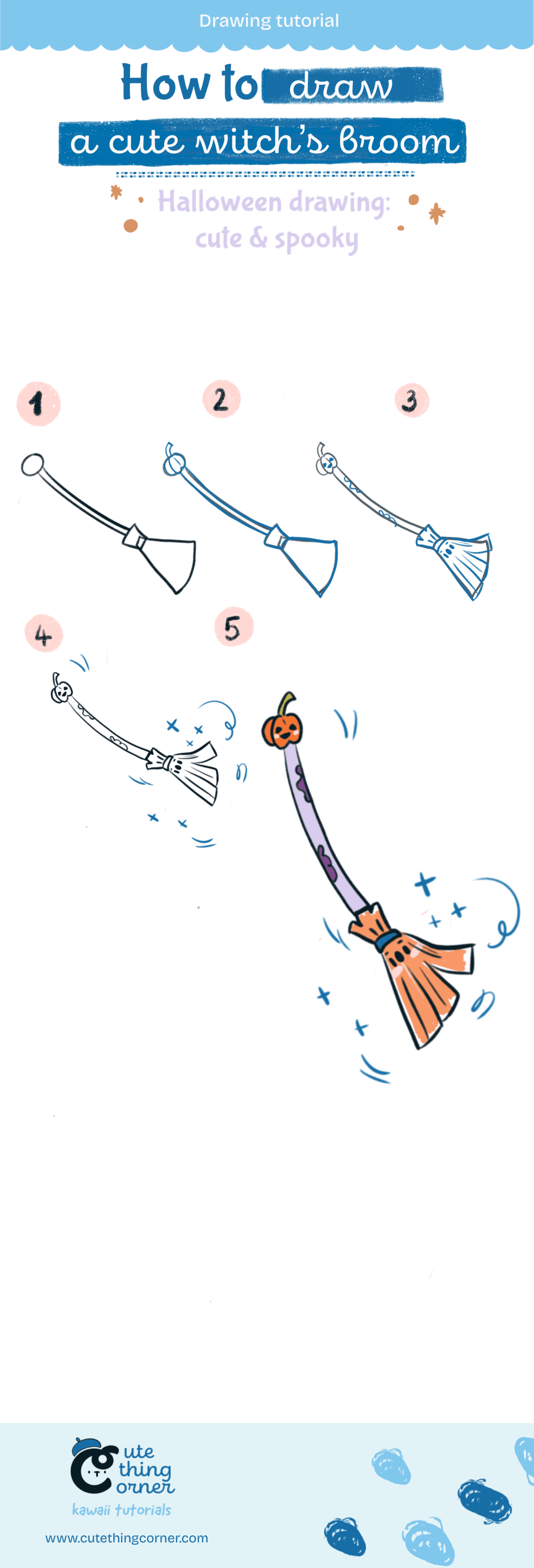 How to draw a cute witch's broom (Step-by-step)