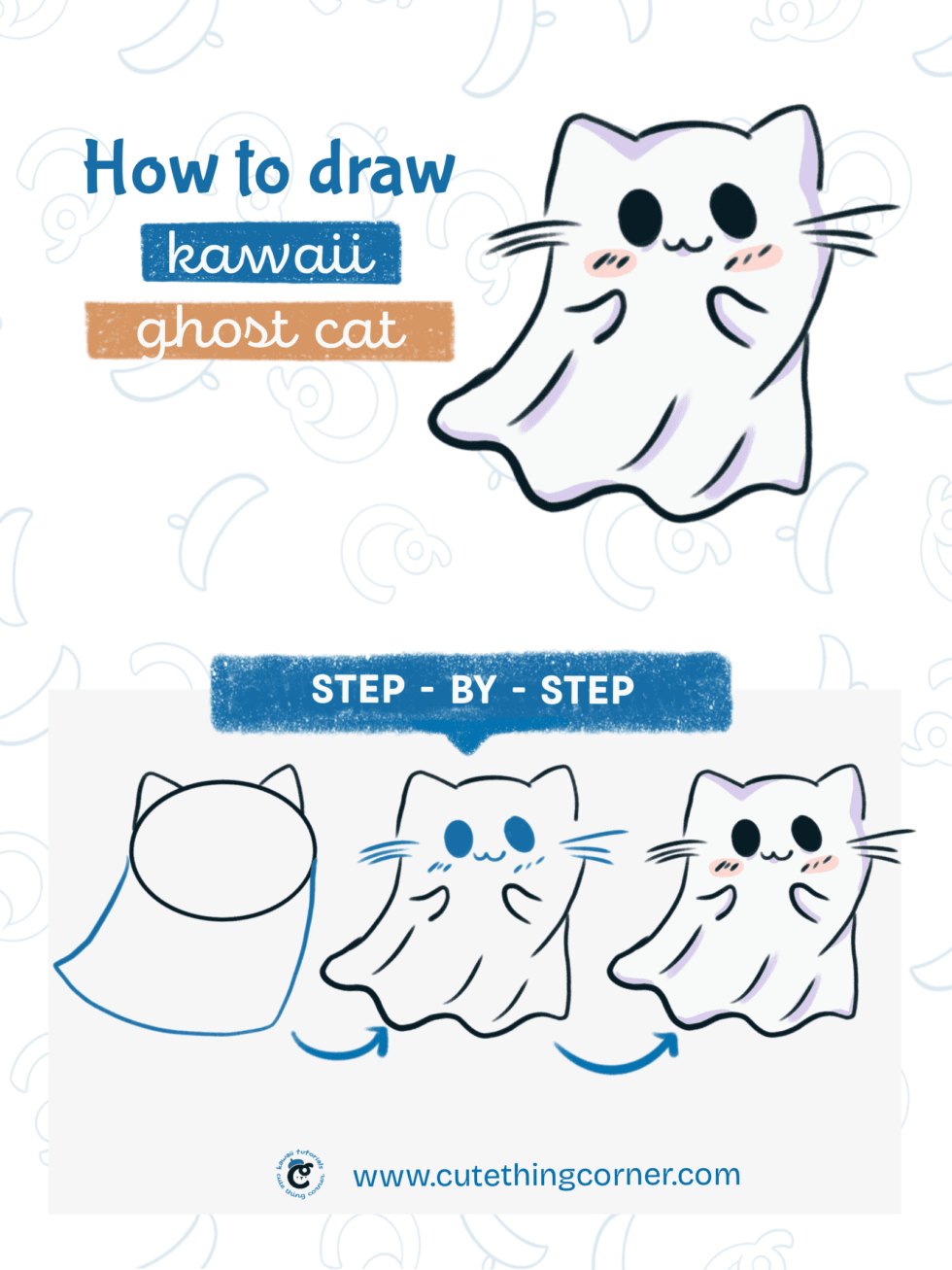 How to draw a cute ghost cat (Step-by-step)