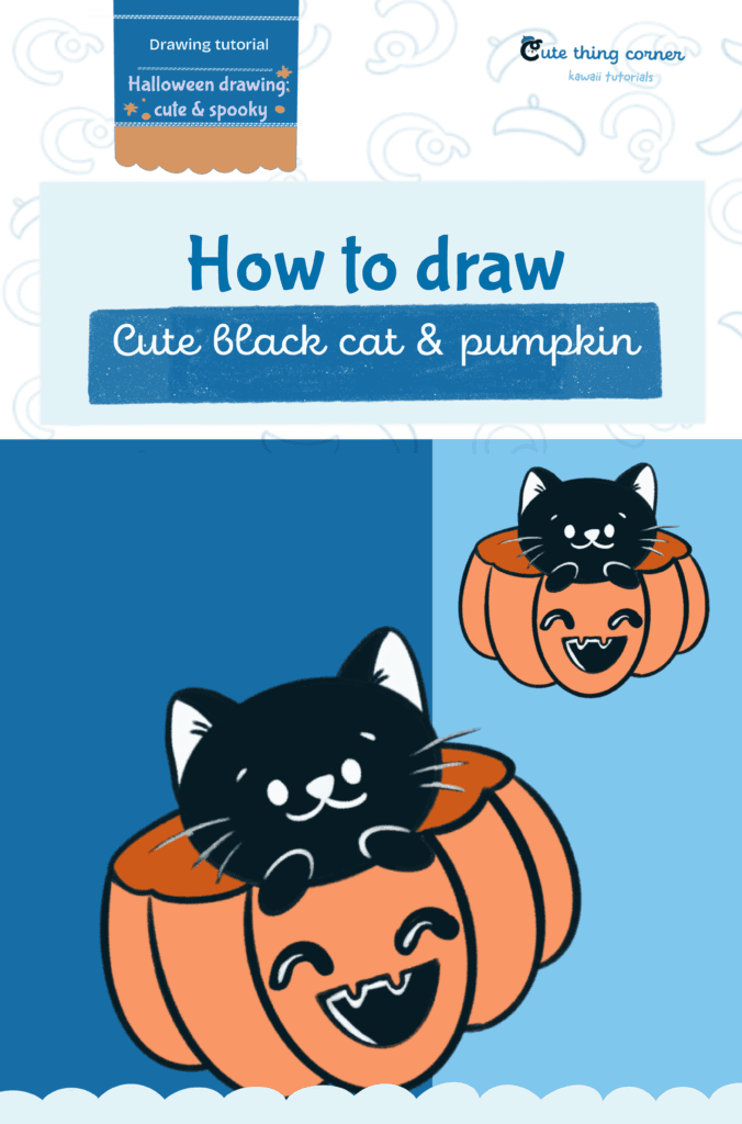 How to draw cute blackcat in pumpkin (Step-by-step)