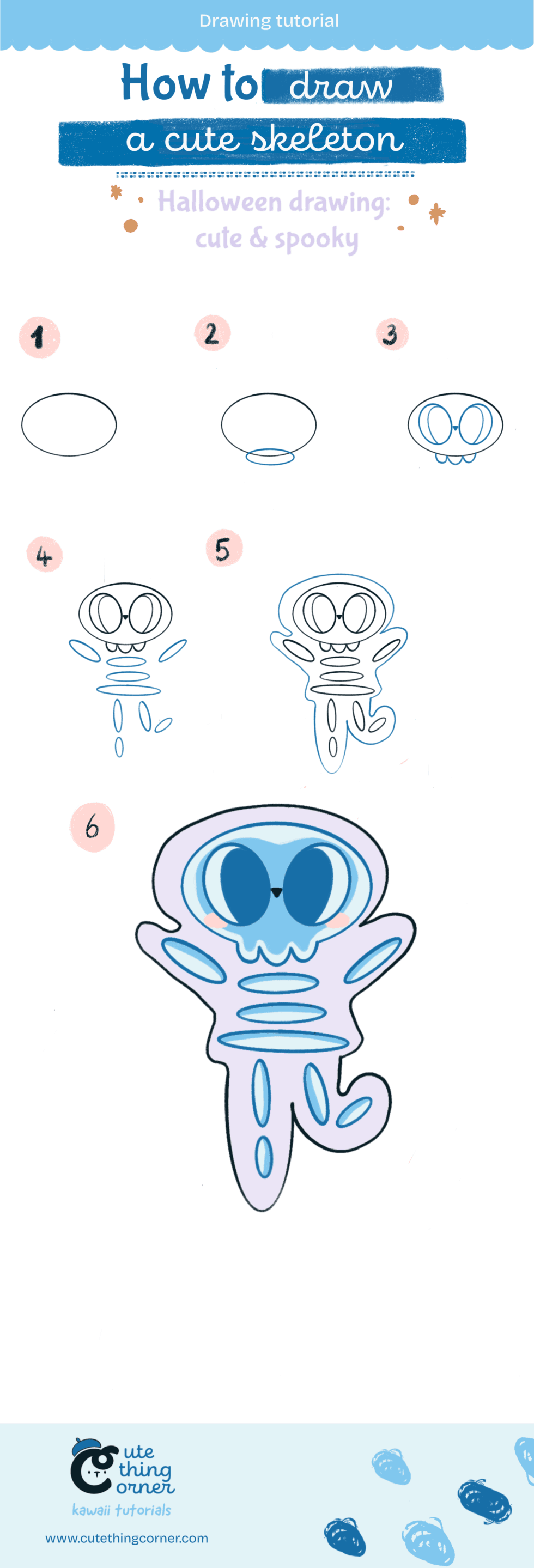 How to draw a cute skeleton (Step-by-step)