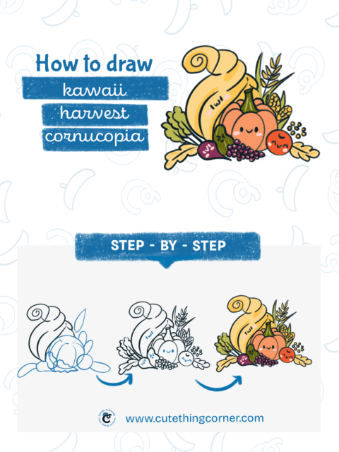 How to draw Cute Harvest Cornucopia (Step-by-step)