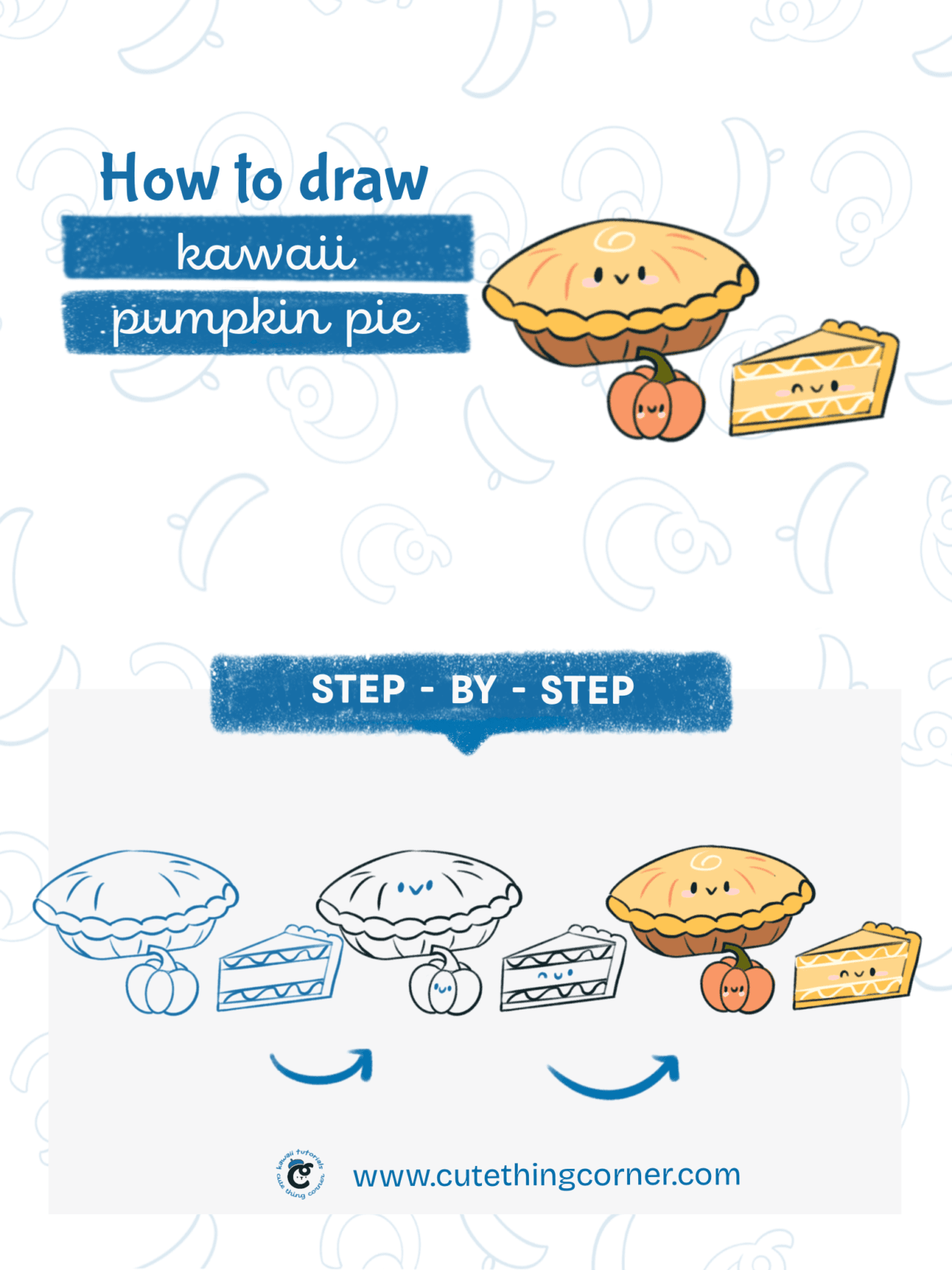 How to draw a kawaii pumpkin pie (Step-by-step)