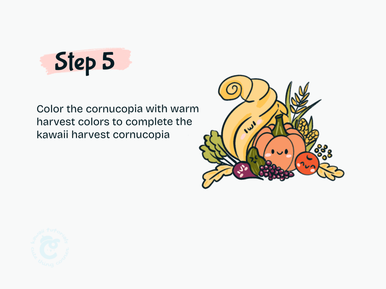 How to draw Cute Harvest Cornucopia (Step-by-step)