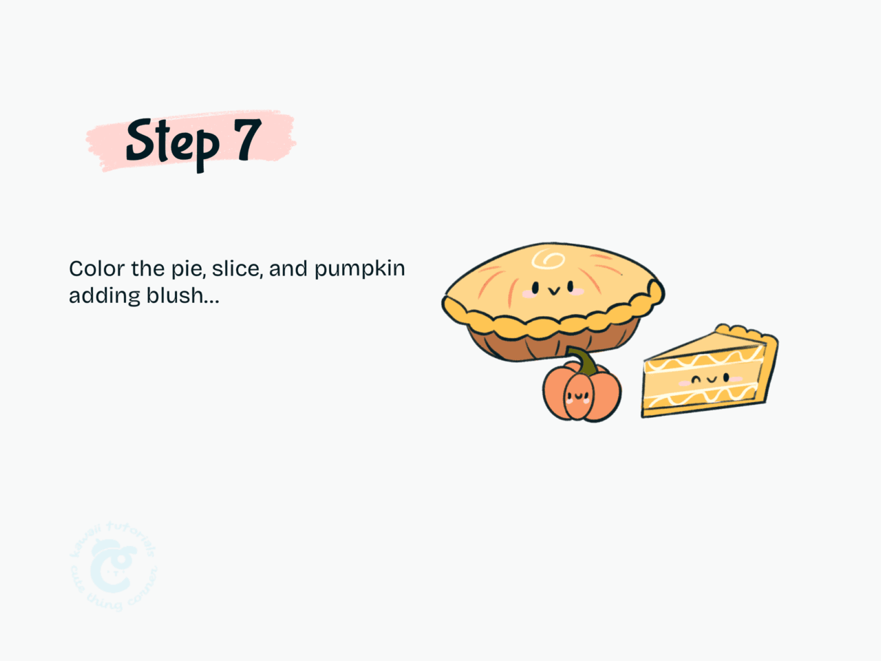 How to draw a kawaii pumpkin pie (Step-by-step)