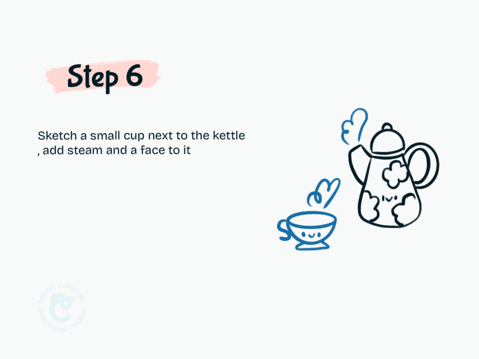 How to Draw a Kawaii Kettle with a Cute Face (Step-by-step)