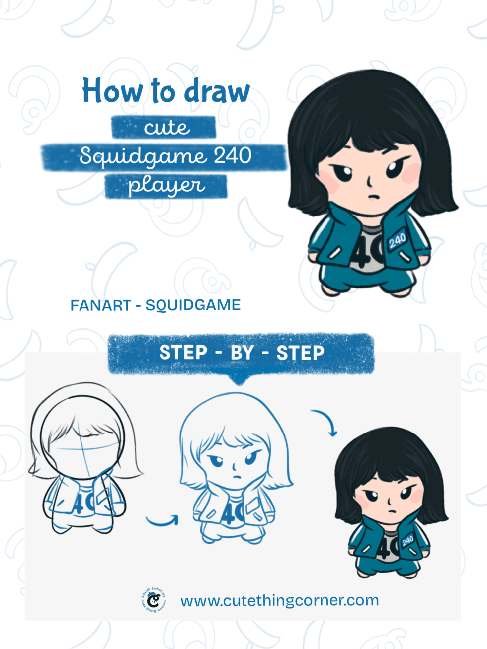 How to Draw Cute Player 240 from Squid Game (Step-by-Step)