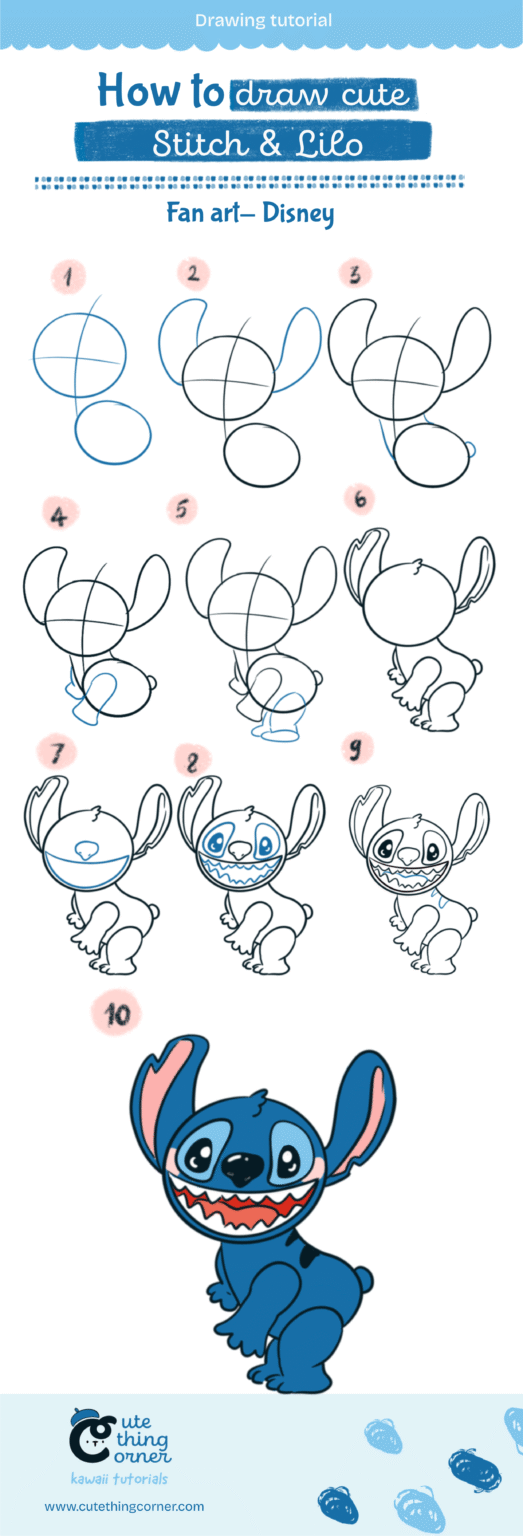How to Draw Cute Stitch (Step-by-step tutorial)