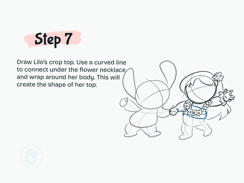 How to Draw Stitch and Lilo In Hawaii Dance (Step-by-step)